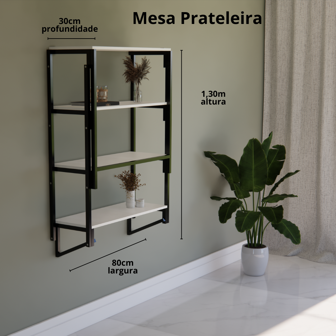 Mesa Prateleira Dobrável Branca | Prateleira vira Mesa Ideal p/ 4 | Meu ...