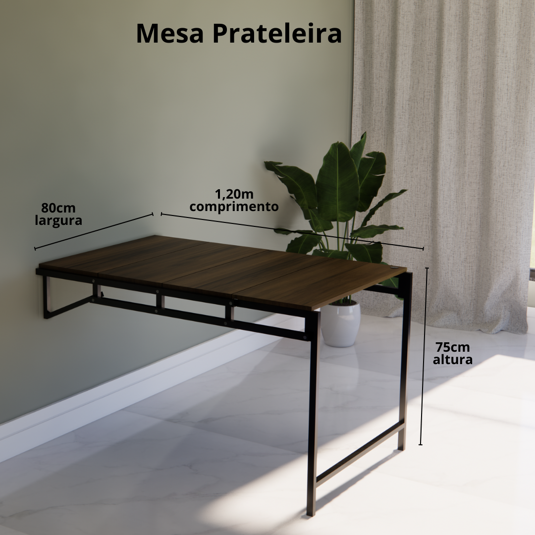 Mesa Prateleira Dobrável Amadeirado Escuro | Prateleira vira Mesa Ideal ...